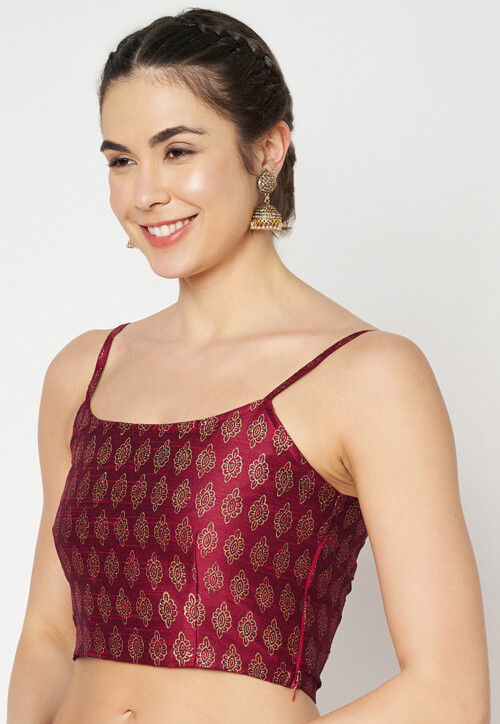 Buy Block Printed Dupion Silk Blouse in Maroon Online : UVP229 - Utsav ...