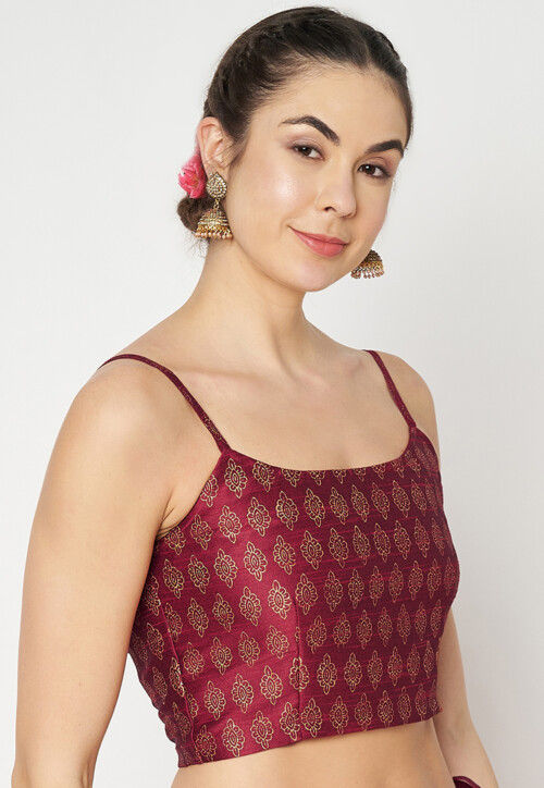 Buy Block Printed Dupion Silk Blouse in Maroon Online : UVP229 - Utsav ...