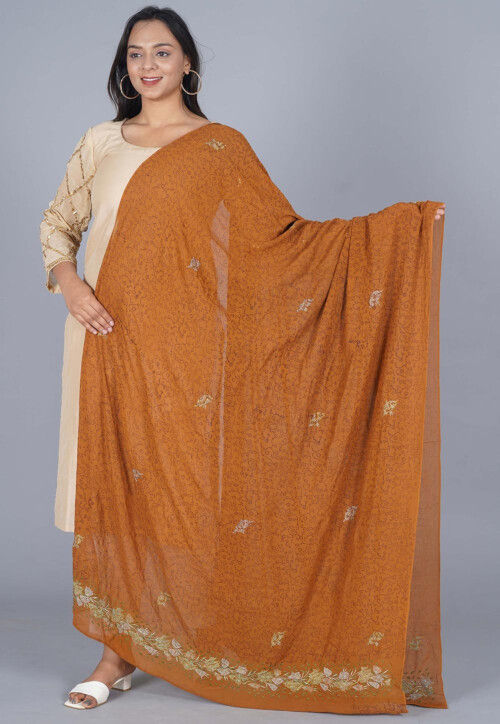 Buy Block Printed Georgette Dupatta in Brown Online : BNJ1187 - Utsav ...