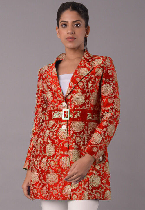 Buy Block Printed Art Silk Jacket in Red Online : TBN106 - Utsav Fashion
