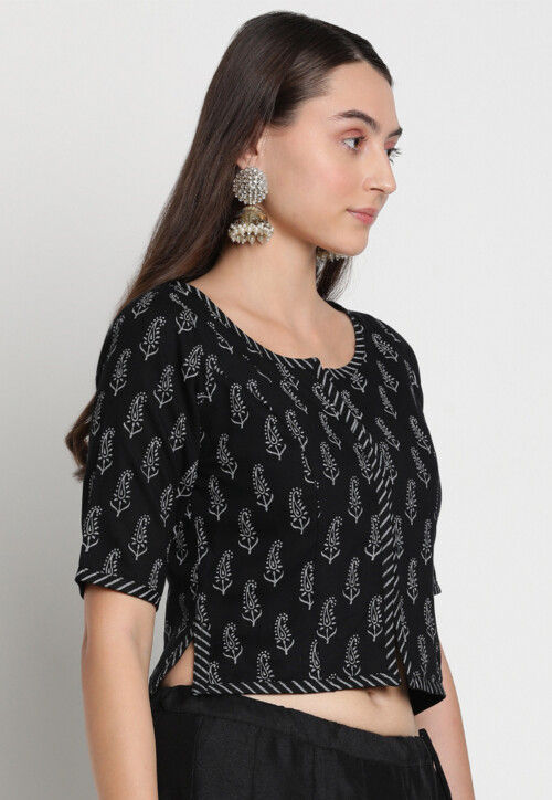 Buy Block Printed Viscose Rayon Blouse in Black Online : UVP180 - Utsav ...