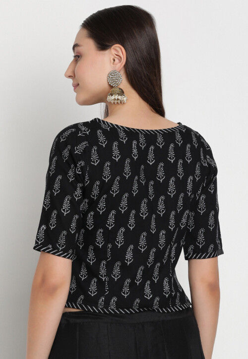Buy Block Printed Viscose Rayon Blouse in Black Online : UVP180 - Utsav ...