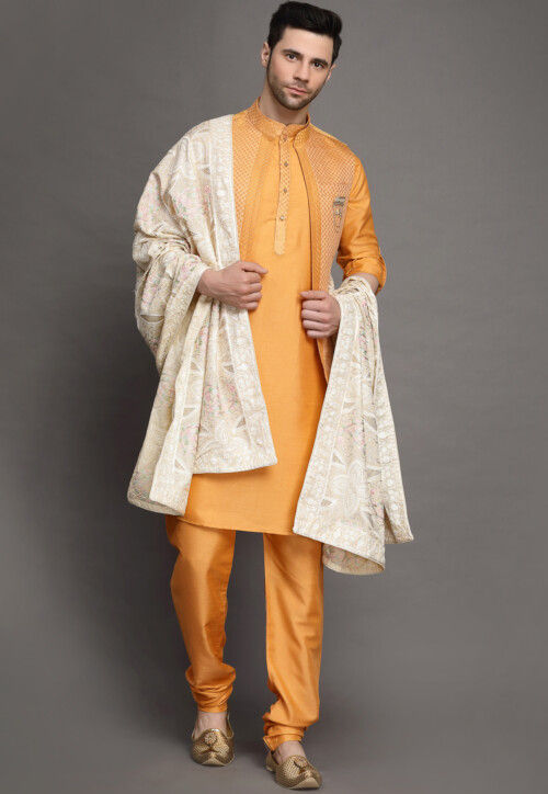 Buy Brocade Art Silk Kurta Jacket Set in Orange Online : MXX78 - Utsav ...
