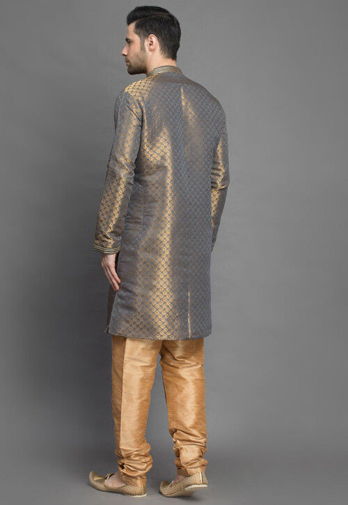 Buy Brocade Kurta Set in Grey Online : MXX49 - Utsav Fashion