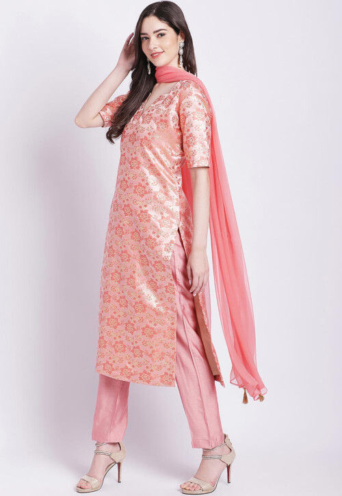 Buy Brocade Pakistani Suit in Peach Online : KNV474 - Utsav Fashion