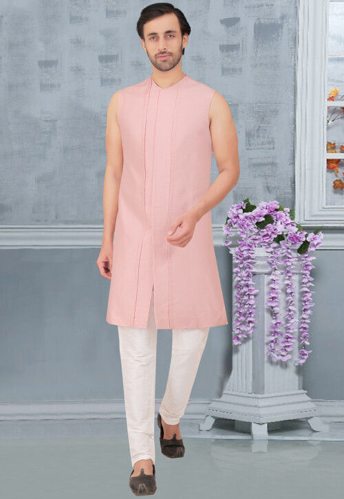 Buy Brocade Sherwani in Baby Pink Online : MHG2487 - Utsav Fashion