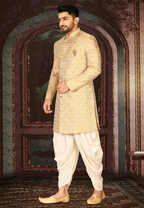 Buy Brocade Sherwani in Light Beige Online : MLC1165 - Utsav Fashion