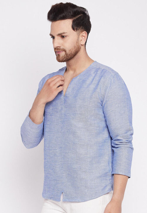 Buy Brocade Short Kurta in Blue Online : MAN212 - Utsav Fashion