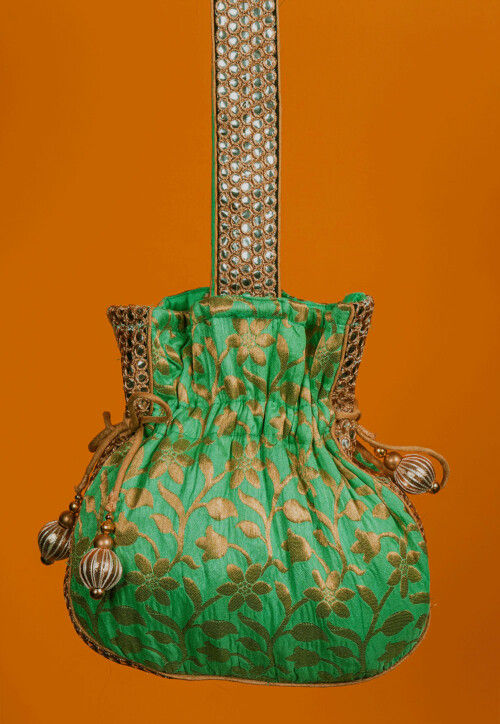 Buy Brocade Silk Potli Bag in Pastel Blue Online : DMQ254 - Utsav Fashion