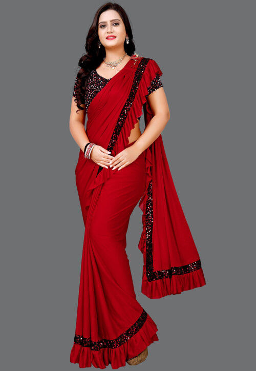 Buy Butterfly Pallu Lycra (Elastane) Saree in Red Online : SFF2528 - Utsav Fashion