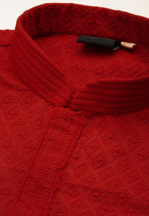 Buy Chikankari Pure Cotton Kurta in Red Online : MSF1720 - Utsav Fashion