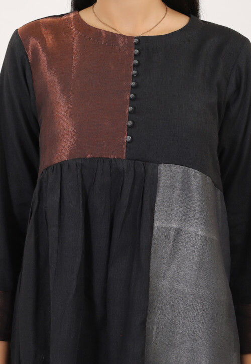 Buy Color Block Pure Cotton Aline Kurta Set in Black Online : TXL174 ...