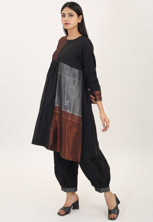 Buy Color Block Pure Cotton Aline Kurta Set in Black Online : TXL174 ...