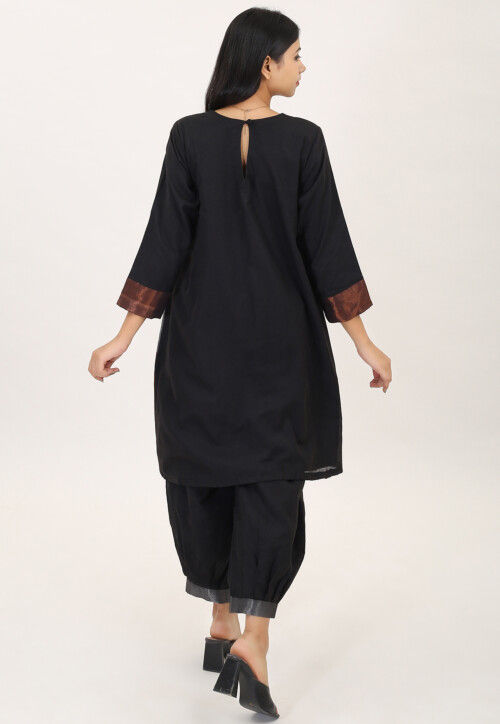 Buy Color Block Pure Cotton Aline Kurta Set in Black Online : TXL174 ...