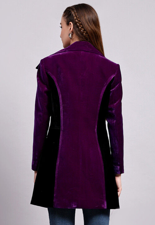 Buy Color Block Velvet Jacket in Purple and Black Online : TBN77 ...
