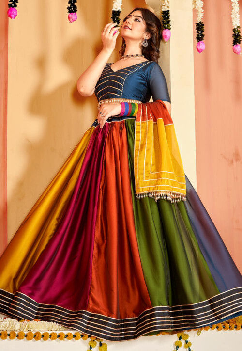 Buy Color Blocked Art Silk Lehenga in Multicolor Online : LJA381 ...