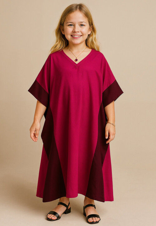 Buy Color Blocked Rayon Kaftan Maxi Dress in Fuchsia and Wine Online ...