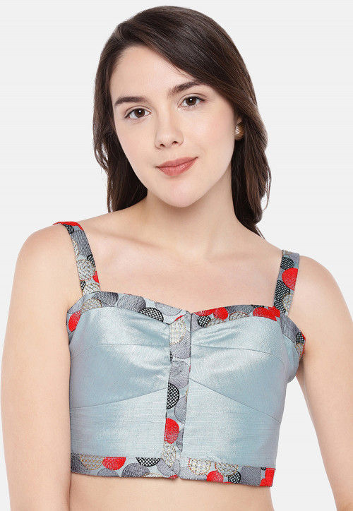 Buy Contrast Border Art Silk Blouse in Sky Blue Online : UEF205 - Utsav ...