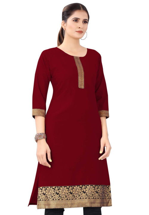 Buy Contrast Border Cotton Straight Kurta in Maroon Online : TGW3501 ...