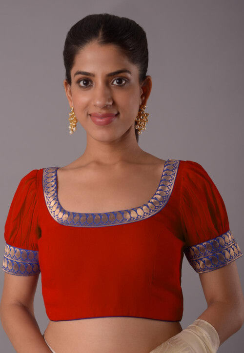 Buy Contrast Border Georgette Blouse in Red Online : UAC494 - Utsav Fashion