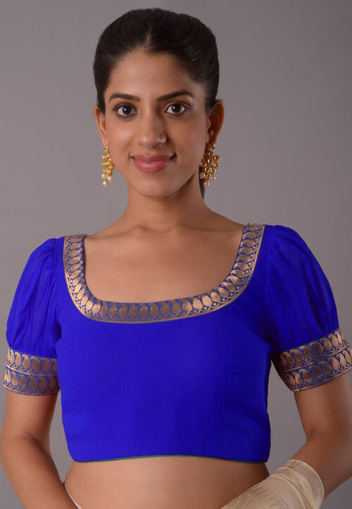 Buy Contrast Border Georgette Blouse in Royal Blue Online : UAC493 ...