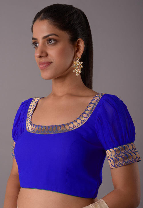 Buy Contrast Border Georgette Blouse in Royal Blue Online : UAC493 ...
