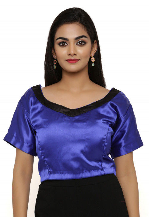 Buy Contrast Neckline Satin Blouse in Indigo Blue Online : UBD1027 ...