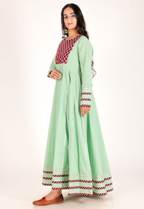 Buy Contrast Pure Cotton Long Kurta in Light Green Online : TRT64 ...