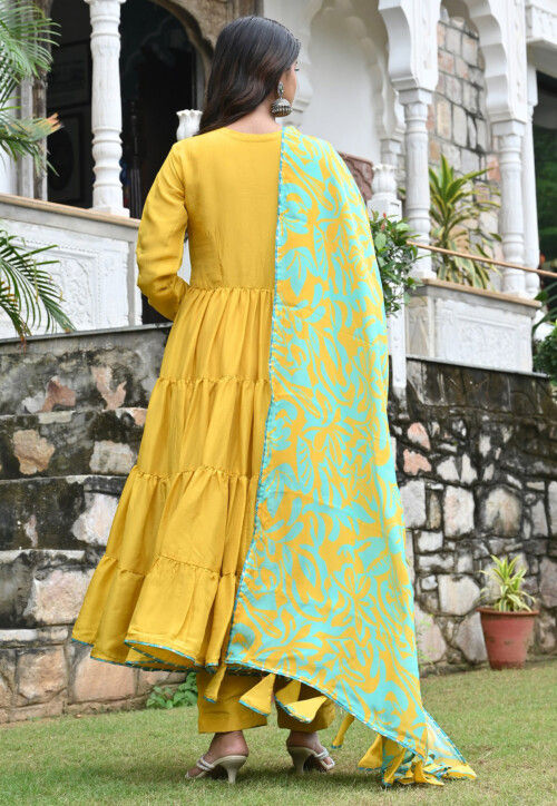 Buy Contrast Trim Crepe Tiered A Line Suit in Yellow Online : KXT211 ...