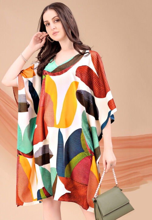 Buy Digital Print Crepe Kaftan Dress in Off White Online : TDP720 ...