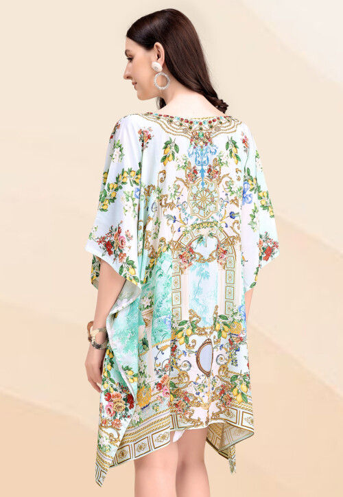 Buy Digital Print Crepe Kaftan Dress in Off White Online : TDP797 ...