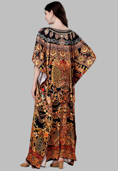 Buy Digital Print Crepe Long Kaftan Dress in Black Online : TDP801 ...