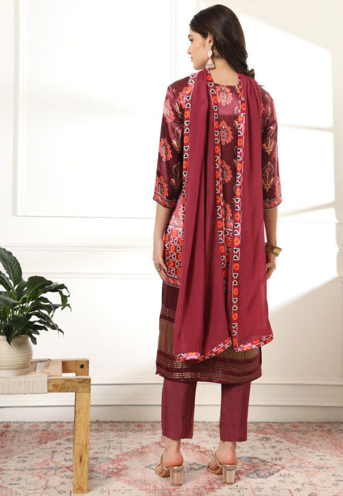 Buy Digital Print Muslin Silk Pakistani Suit in Wine Online : KJL1916 ...