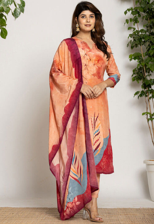 Buy Digital Print Pure Silk Pakistani Suit in Peach Online : KJL1887 ...