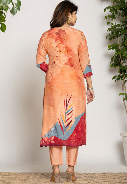 Buy Digital Print Pure Silk Pakistani Suit in Peach Online : KJL1887 ...