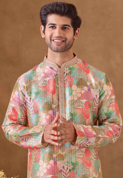 Buy Digital Printed Art Silk Kurta Set in Multicolor Online : MMS2594 ...