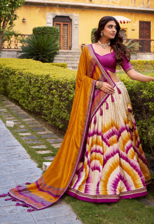 Buy Digital Printed Art Silk Lehenga in Beige Online : LQY3296 - Utsav ...