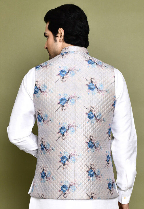 Buy Digital Printed Art Silk Nehru Jacket in Grey Online : MTX3384 - Utsav Fashion
