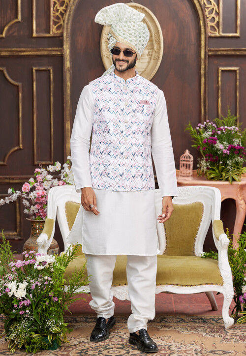 Buy Digital Printed Art Silk Nehru Jacket in Off White Online : MLY2290 - Utsav Fashion