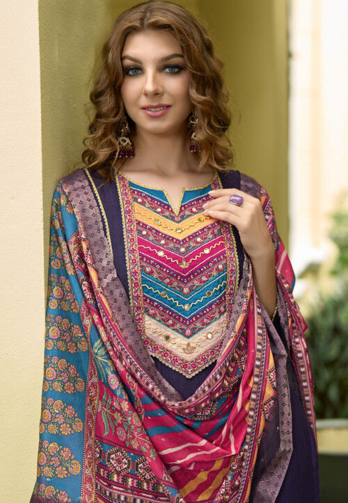 Buy Digital Printed Art Silk Pakistani suit in Purple Online : KVG704 ...
