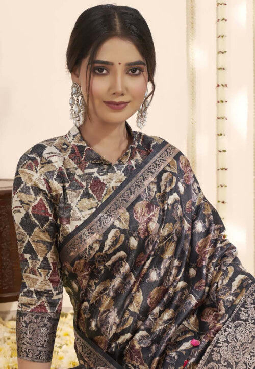 Buy Digital Printed Art Silk Saree in Black Online : SPCA251 - Utsav ...