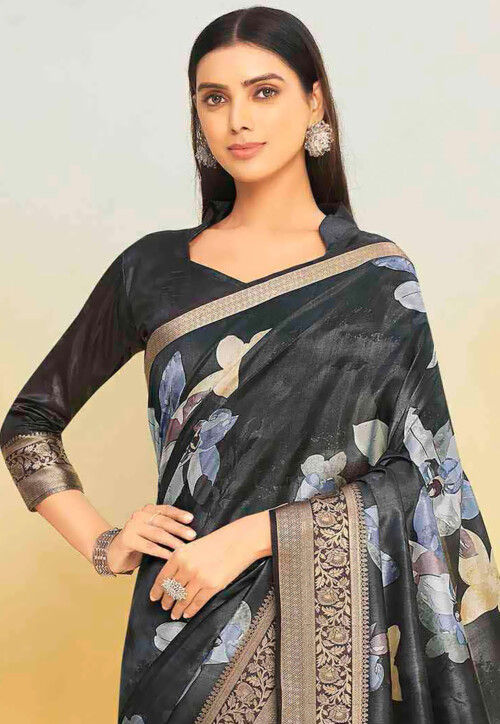 Buy Digital Printed Art Silk Saree in Black Online : SSEA4584 - Utsav ...