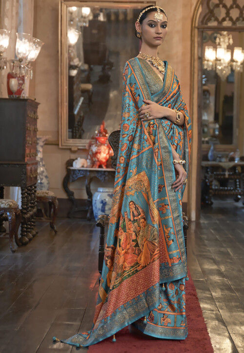Buy Digital Printed Art Silk Saree in Blue Online : SSEA4187 - Utsav ...