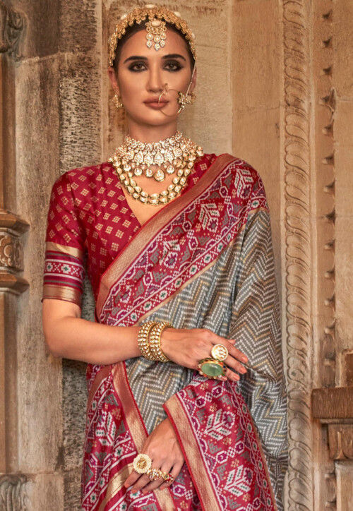 Buy Digital Printed Art Silk Saree in Grey Online : SPF11131 - Utsav ...