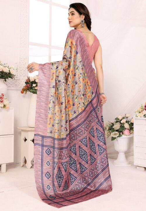 Buy Digital Printed Art Silk Saree in Grey Online : SPFA14561 - Utsav ...