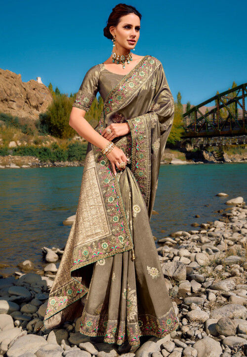 Buy Digital Printed Art Silk Saree in Grey Online : SSF24090 - Utsav ...