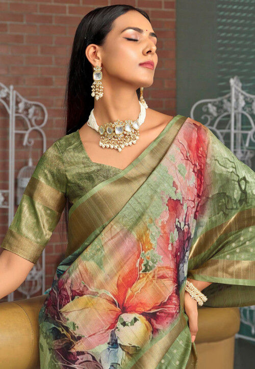 Buy Digital Printed Art Silk Saree in Light Green Online : SSEA384 ...
