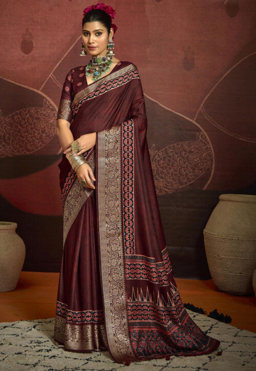 Buy Digital Printed Art Silk Saree in Maroon Online : SSEA5201 - Utsav ...