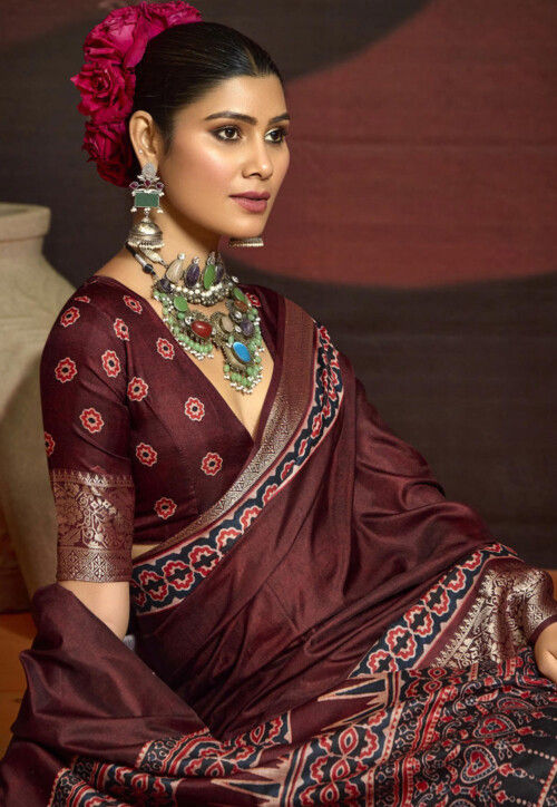 Buy Digital Printed Art Silk Saree in Maroon Online : SSEA5201 - Utsav ...