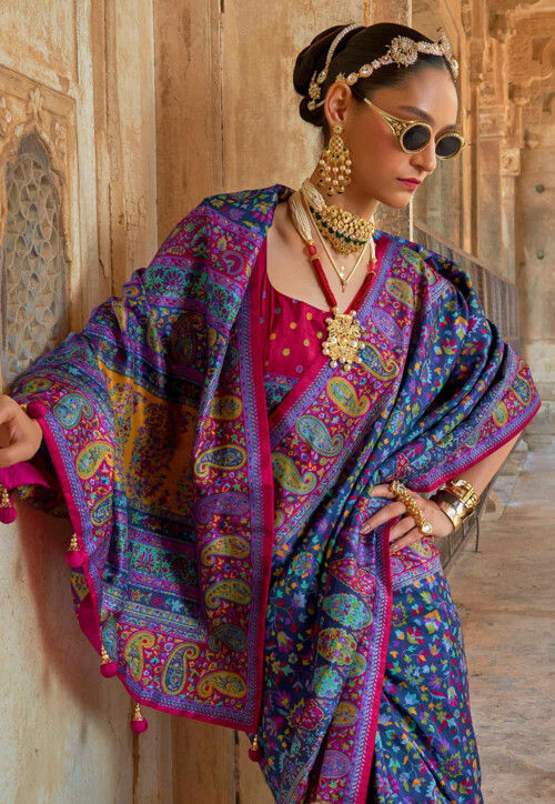 Buy Digital Printed Art Silk Saree in Navy Blue Online : SEW16128 ...